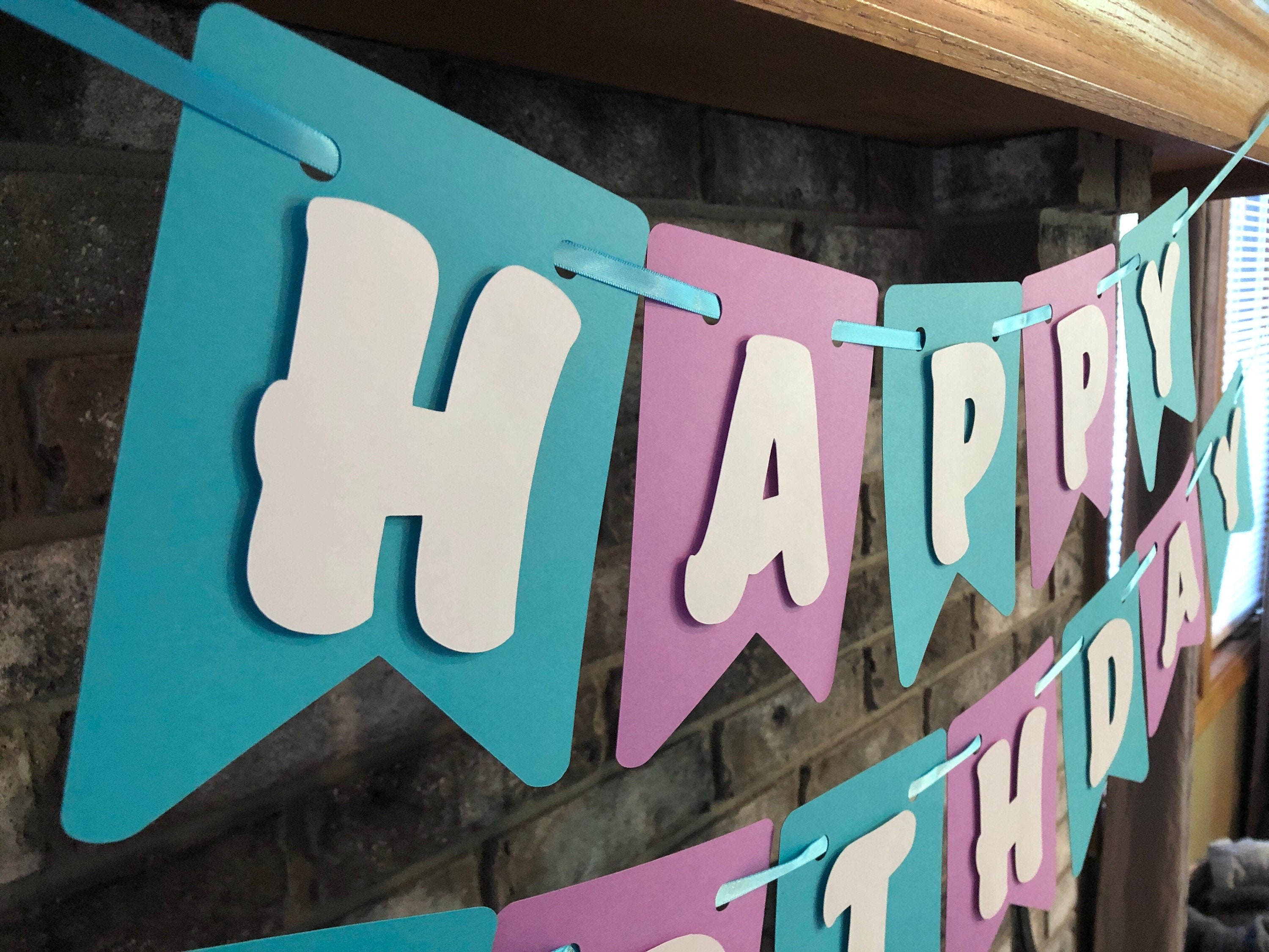 Happy Birthday Banner Purple and Teal Party Happy 2nd Birthday - Etsy