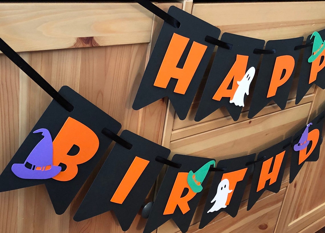 Halloween Birthday Banner Happy Birthday Spooky Themed | Etsy