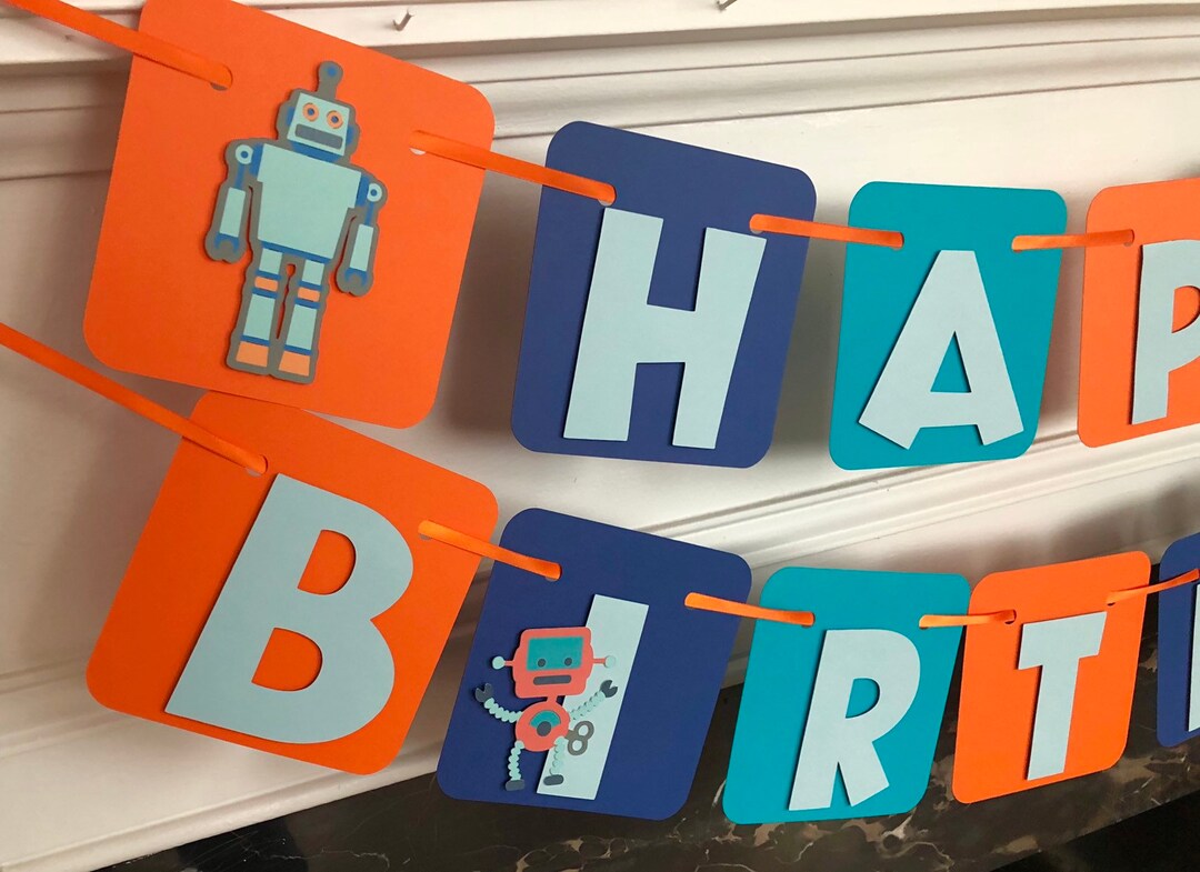Robot Birthday Banner Robot Themed Boys Party Robot Decor Happy ...