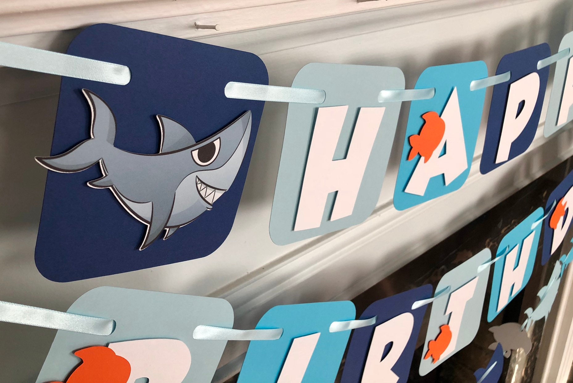 Shark Birthday Banner Shark Theme Shark Party Happy Birthday Banner ...