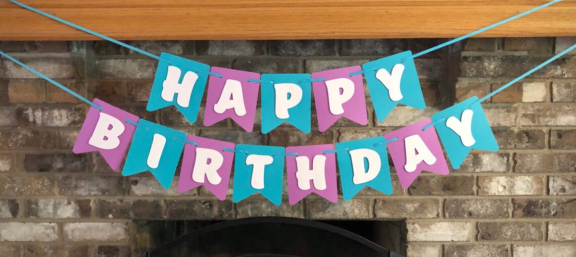 Happy Birthday Banner Purple and Teal Party Happy 2nd | Etsy
