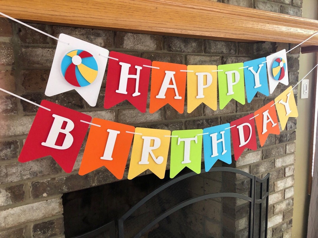 Beach Ball Birthday Banner Summer Fun Decorations Pool Party Happy ...