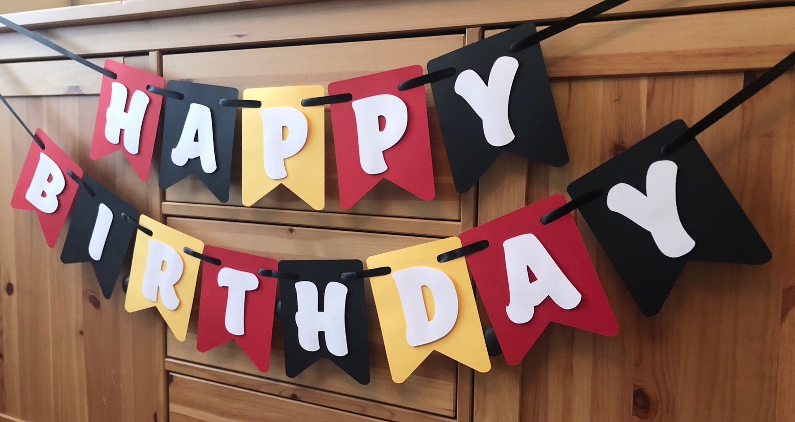 Happy Birthday Banner Red Black and Yellow Party Happy | Etsy