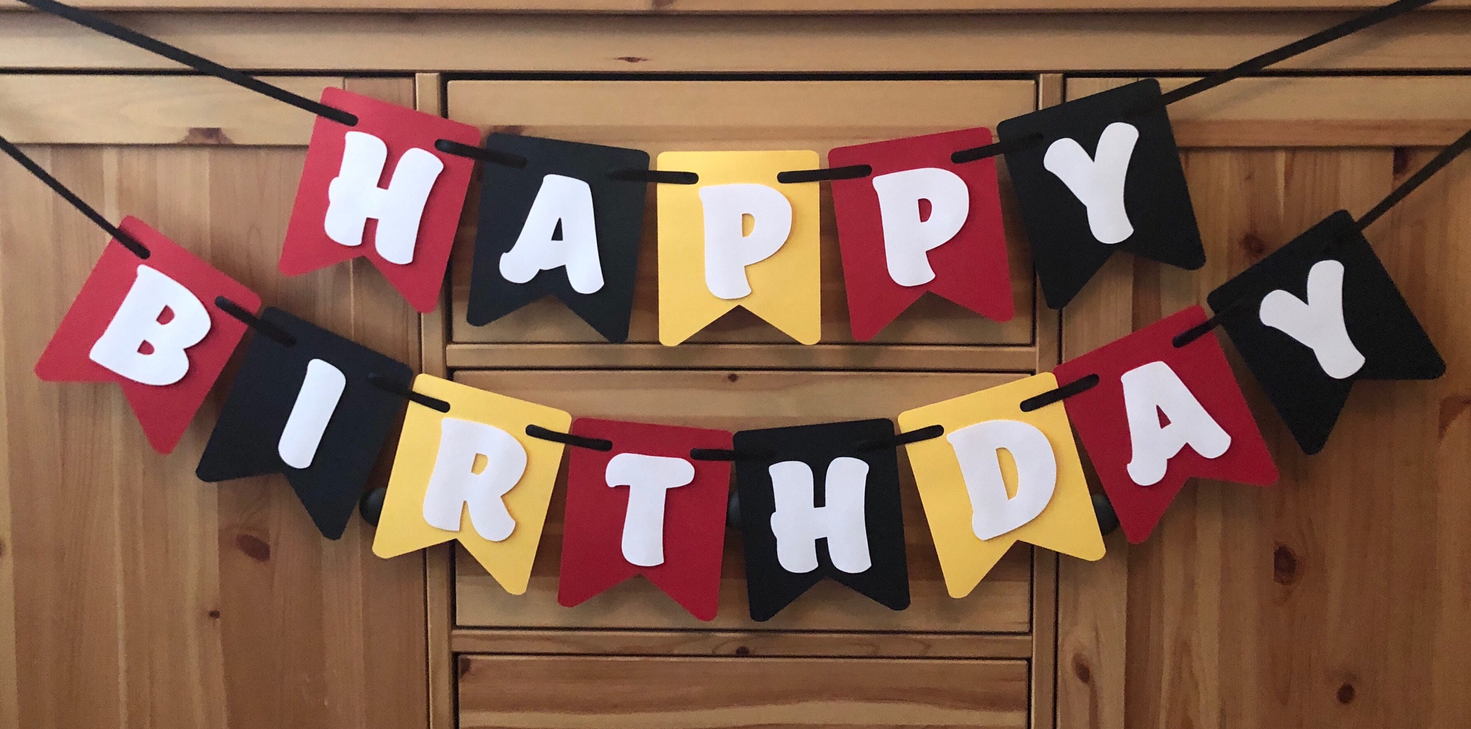 Happy Birthday Banner Red Black and Yellow Party Happy | Etsy