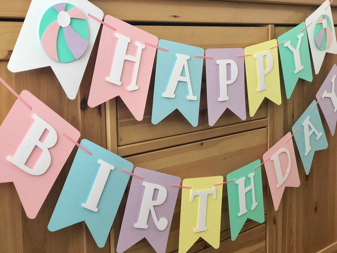 Pastel Beach Ball Birthday Banner Summer Fun Decorations Pool Party ...