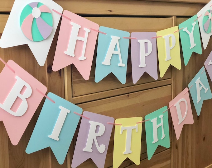 Pastel Beach Ball Birthday Banner Summer Fun Decorations Pool Party ...