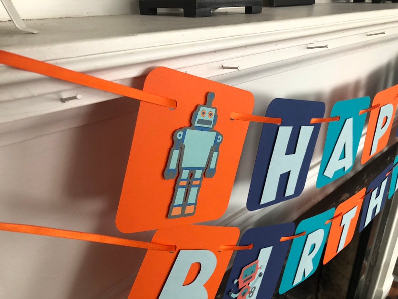 Robot Birthday Banner Robot Themed Boys Party Robot Decor | Etsy