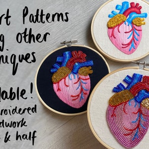 Anatomical Heart Embroidery Pattern - DIY Digital PDF Download. 3" 4" 5 ...