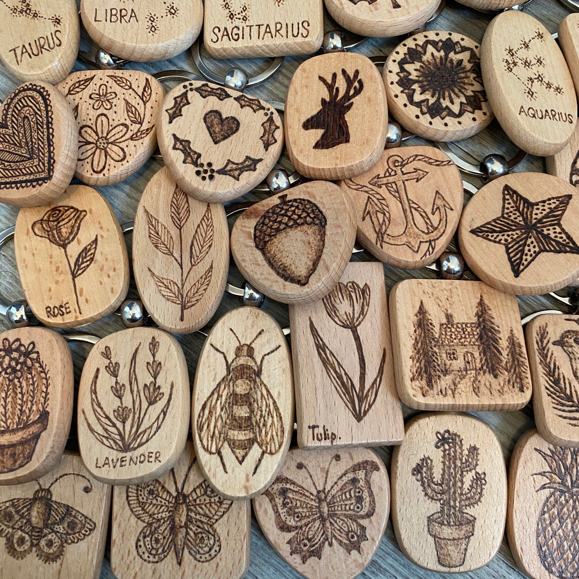 Star Wooden Pyrography Keychain | Etsy