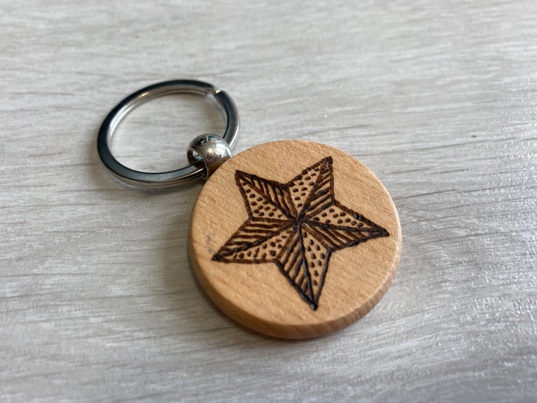 Star Wooden Pyrography Keychain - Etsy