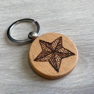Star Wooden Pyrography Keychain - Etsy