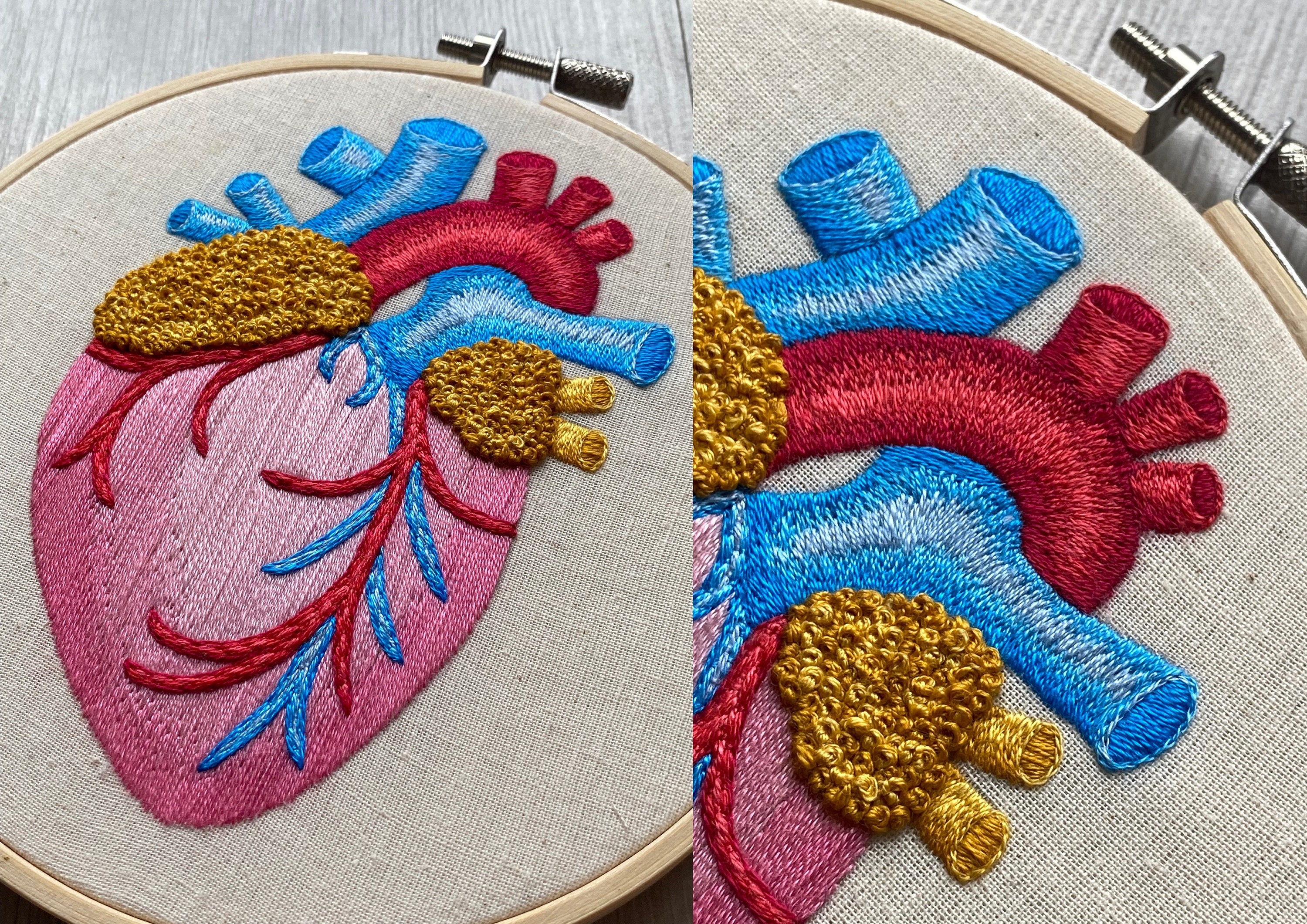 Anatomical Heart Embroidery Pattern - DIY Digital PDF Download. 3" 4" 5 ...