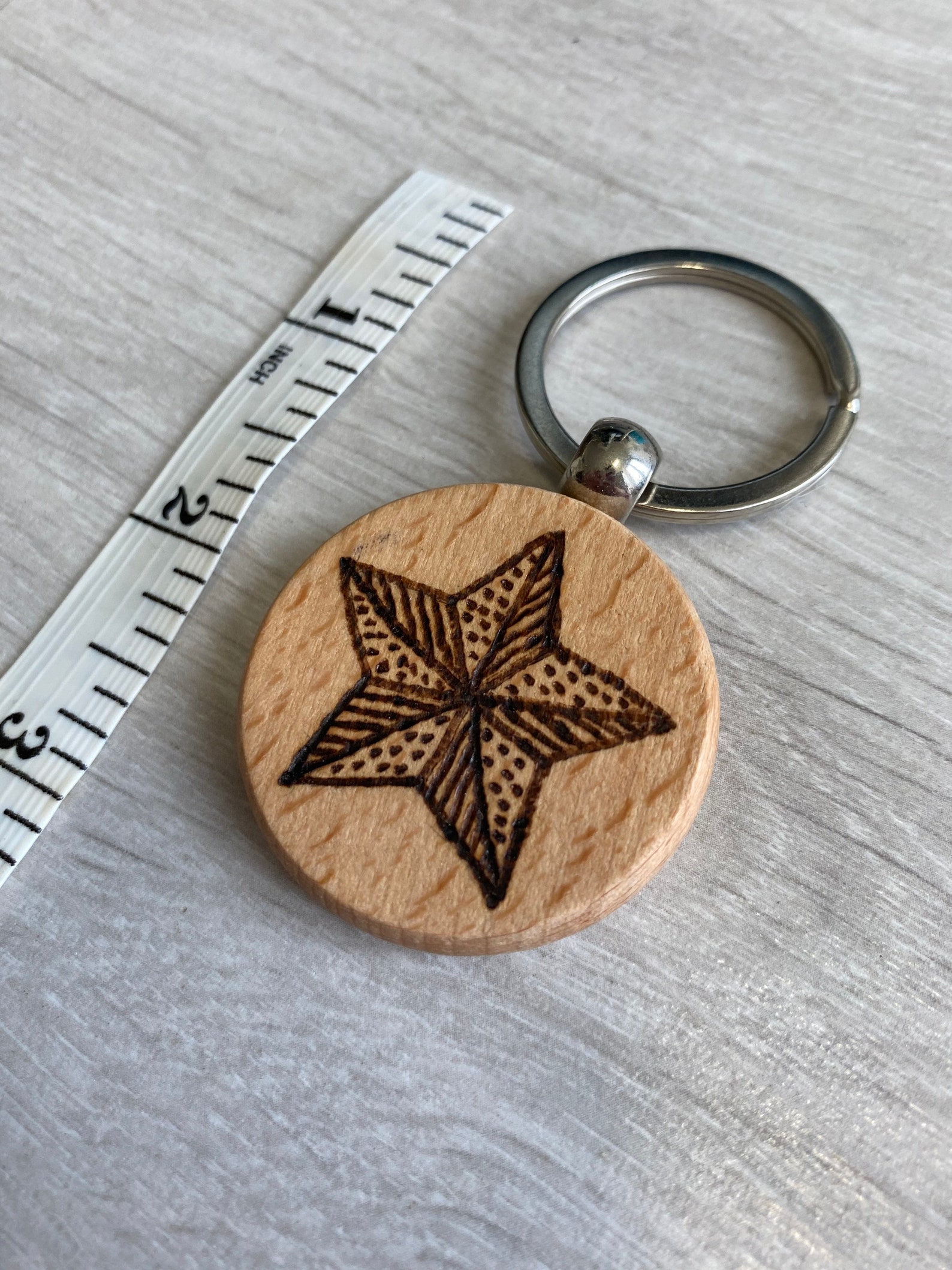 Star Wooden Pyrography Keychain | Etsy
