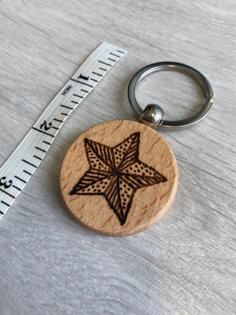 Star Wooden Pyrography Keychain - Etsy