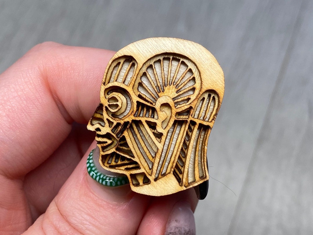 Musculoskeletal Head. Anatomical Wooden Pin Badge Brooch. Laser Cut ...