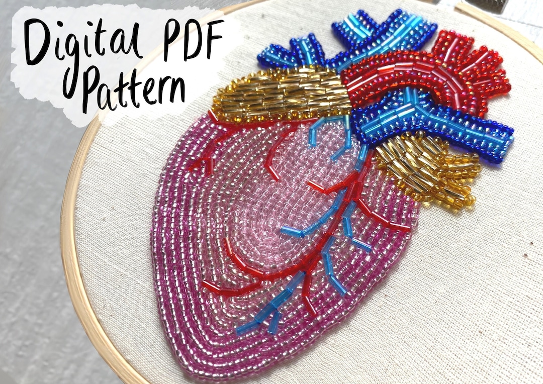 Beadwork Embroidery Anatomical Heart Pattern - DIY Digital PDF Download ...
