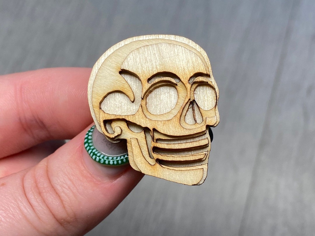 Skull. Anatomical Wooden Pin Badge Brooch. Laser Cut, Birch, Anatomy ...