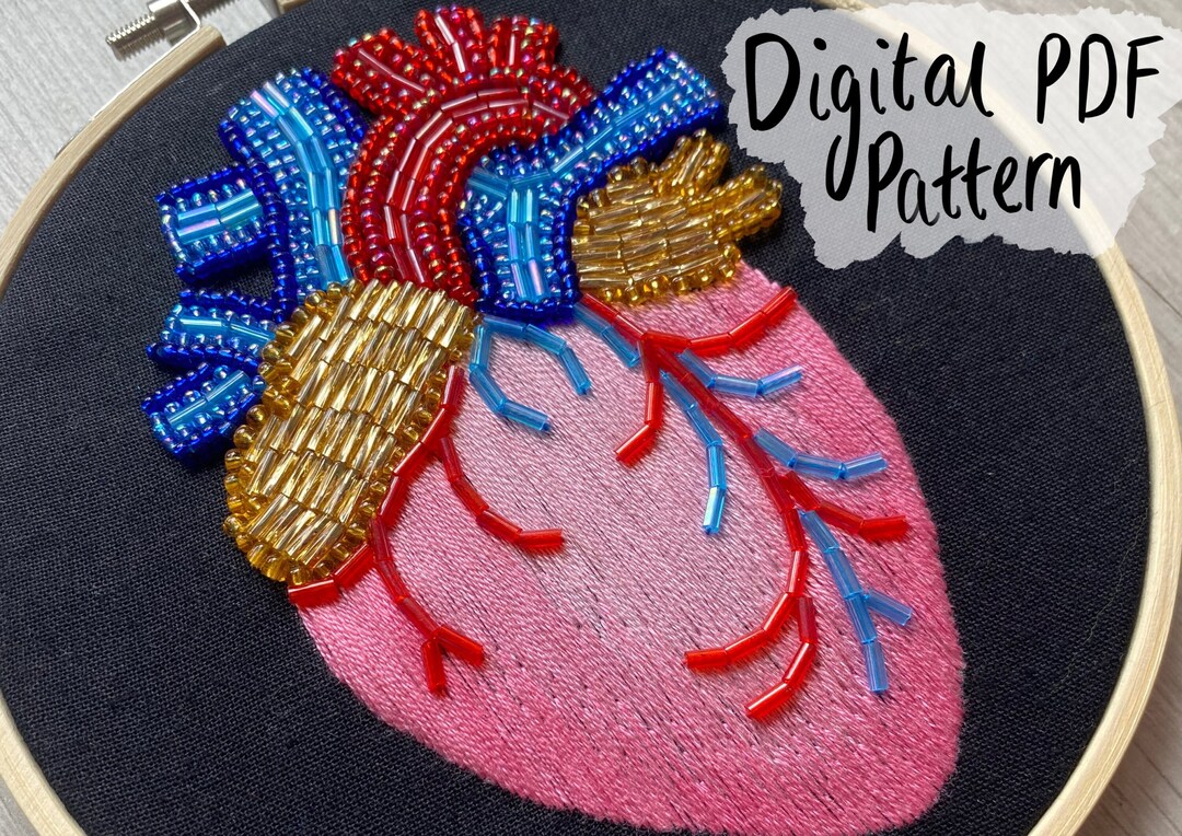 Half Embroidered Half Beaded Anatomical Heart Pattern - DIY Digital PDF ...