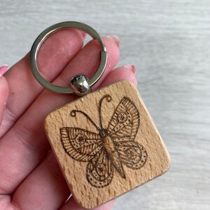Butterfly Wooden Pyrography Keychain - Etsy