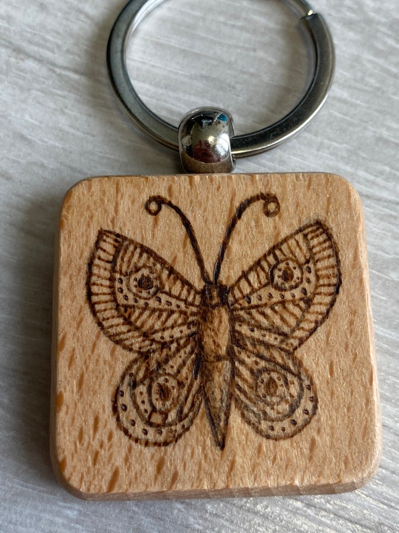Butterfly Wooden Pyrography Keychain - Etsy