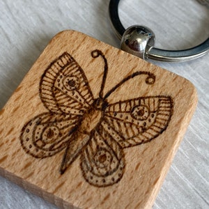 Butterfly Wooden Pyrography Keychain - Etsy