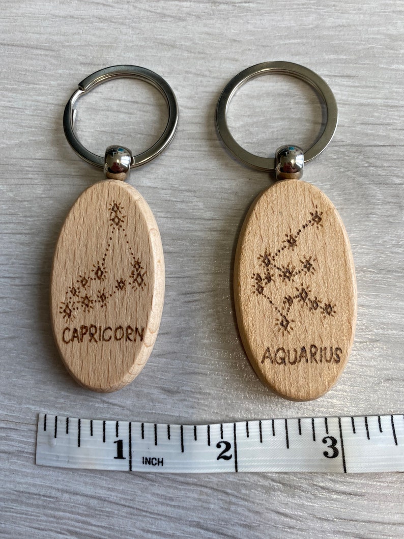 Star Signs Wooden Pyrography Keychains - Etsy
