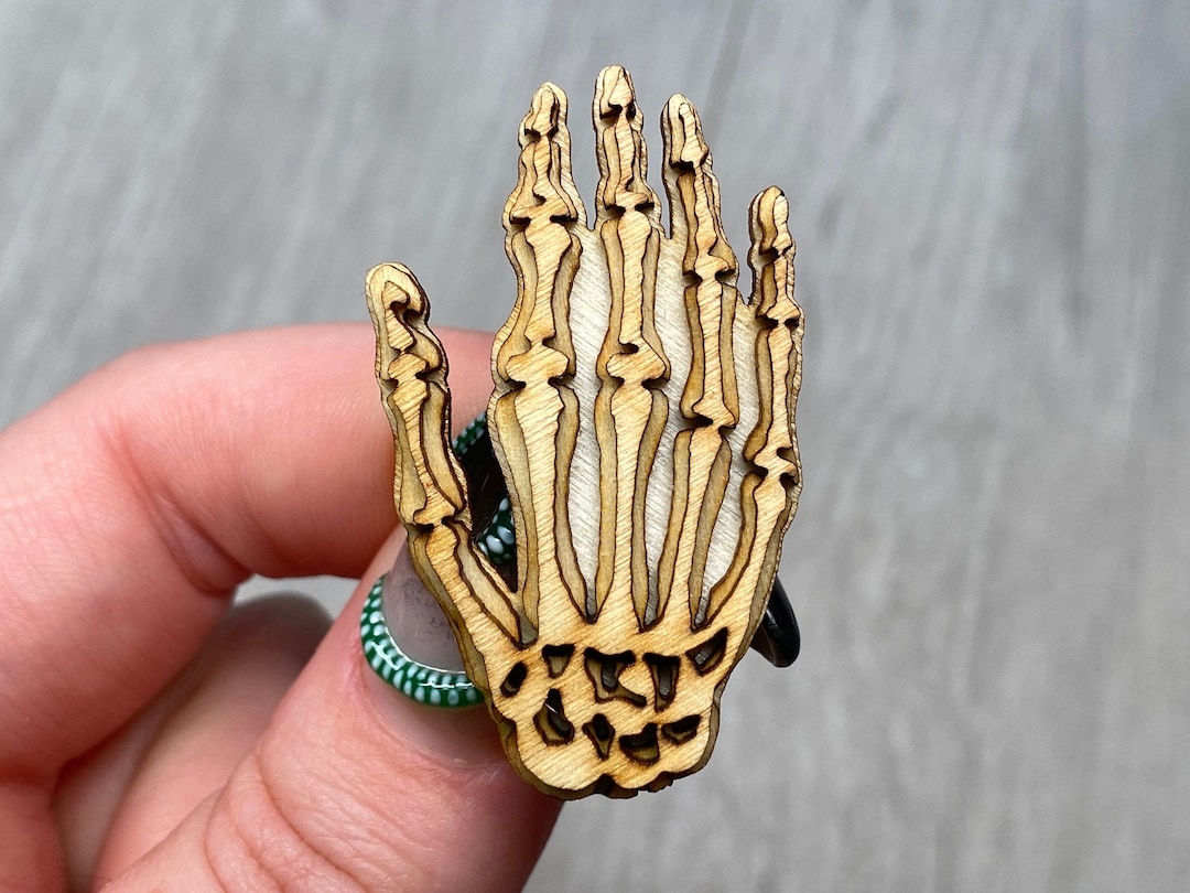 Hand Bones. Anatomical Wooden Pin Badge Brooch. Laser Cut, Birch ...