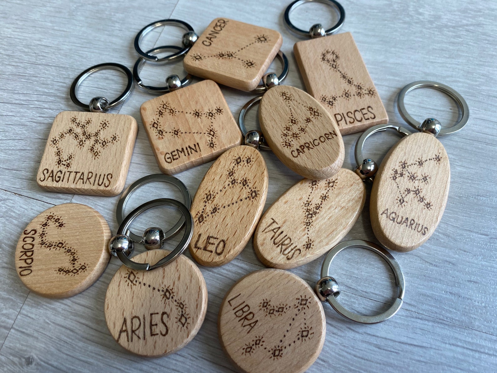 Star Signs Wooden Pyrography Keychains - Etsy