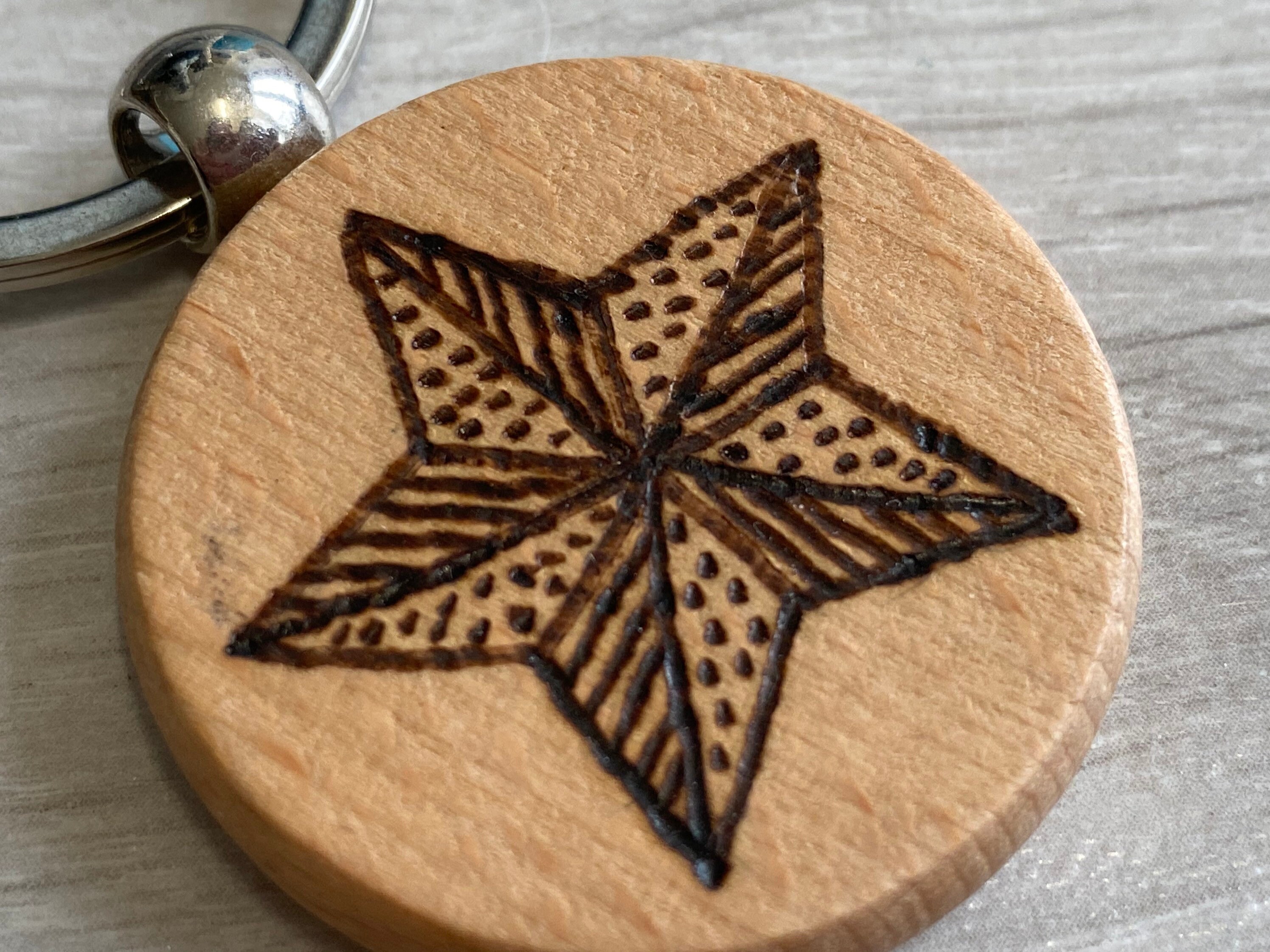 Star Wooden Pyrography Keychain | Etsy
