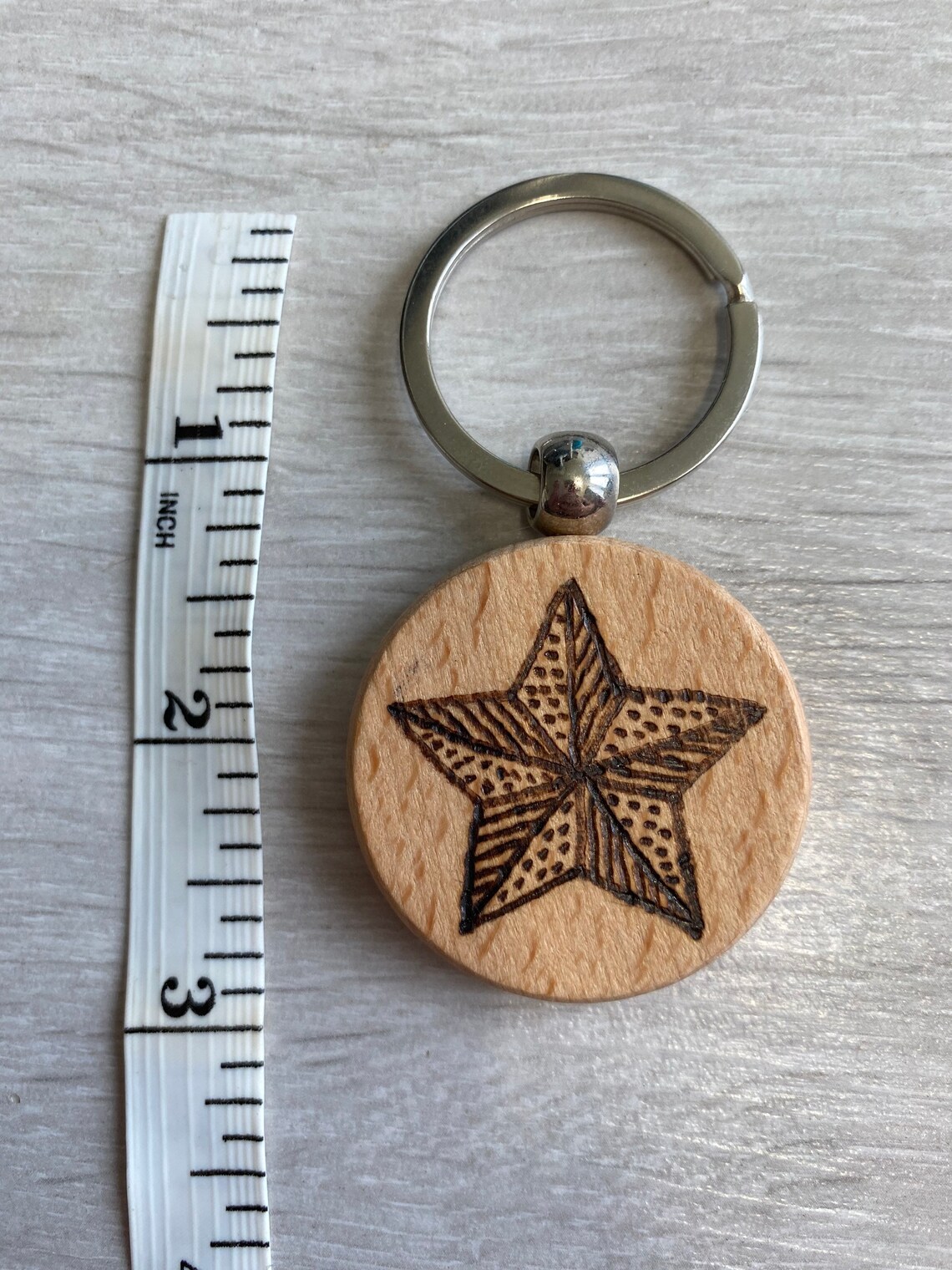 Star Wooden Pyrography Keychain | Etsy