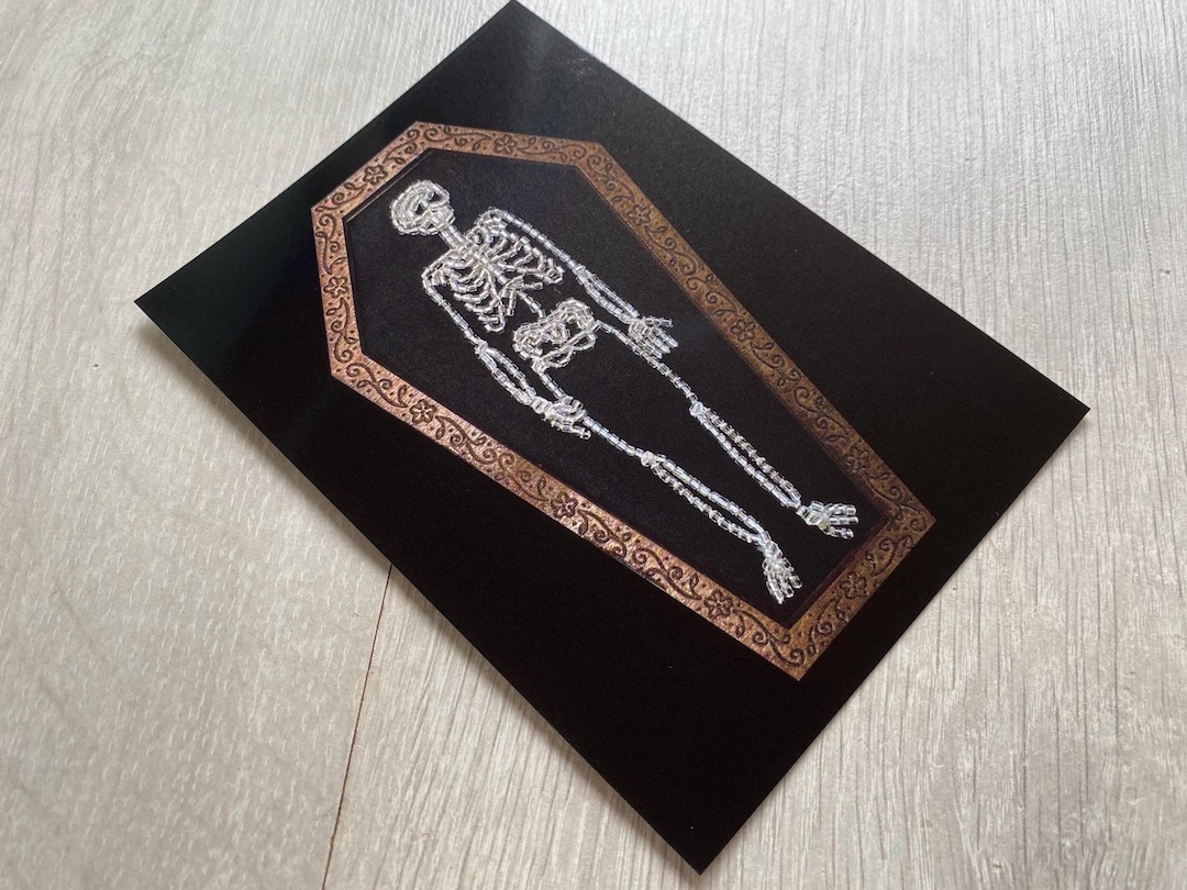 Skeleton in Coffin Embroidery A6 Print - Etsy