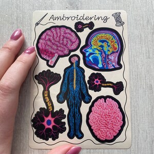 Neurological Anatomical A6 Sticker Sheet. Embroidery, Neuron, Brain ...