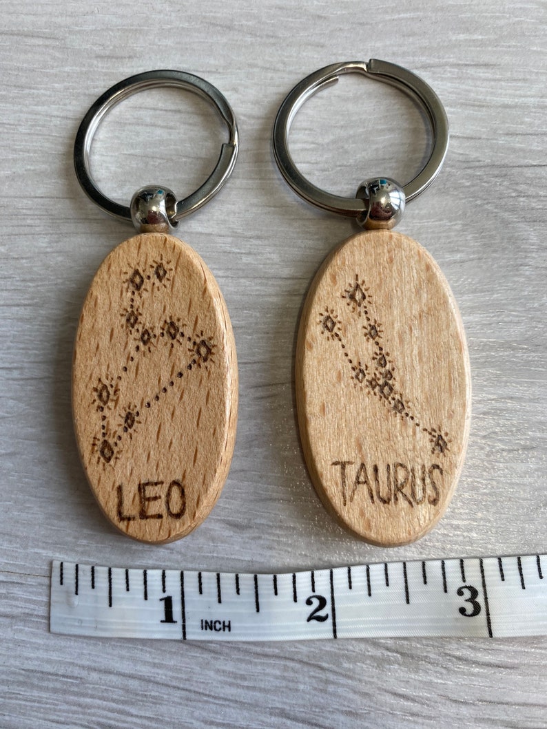 Star Signs Wooden Pyrography Keychains - Etsy