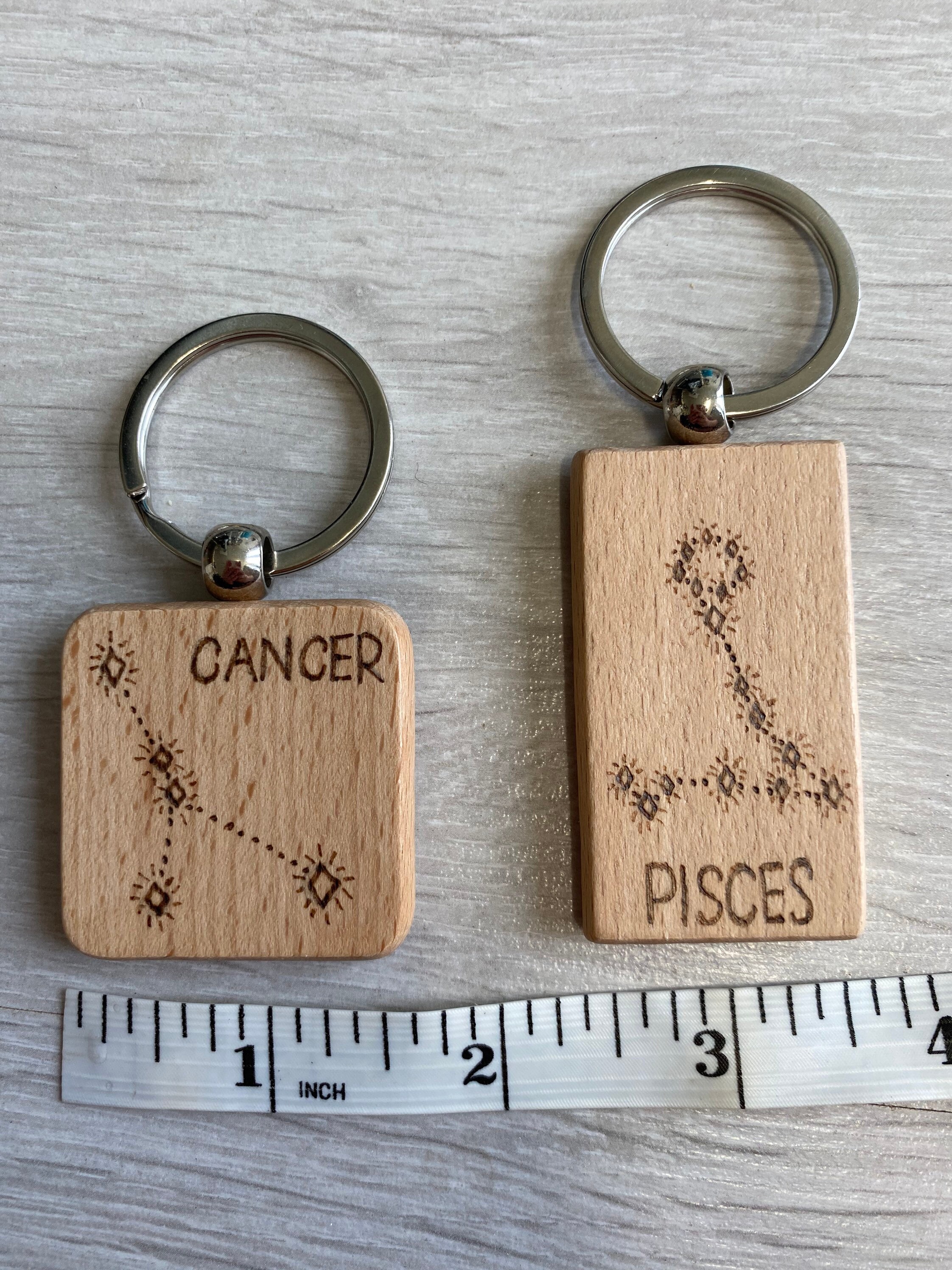 Star Signs Wooden Pyrography Keychains | Etsy