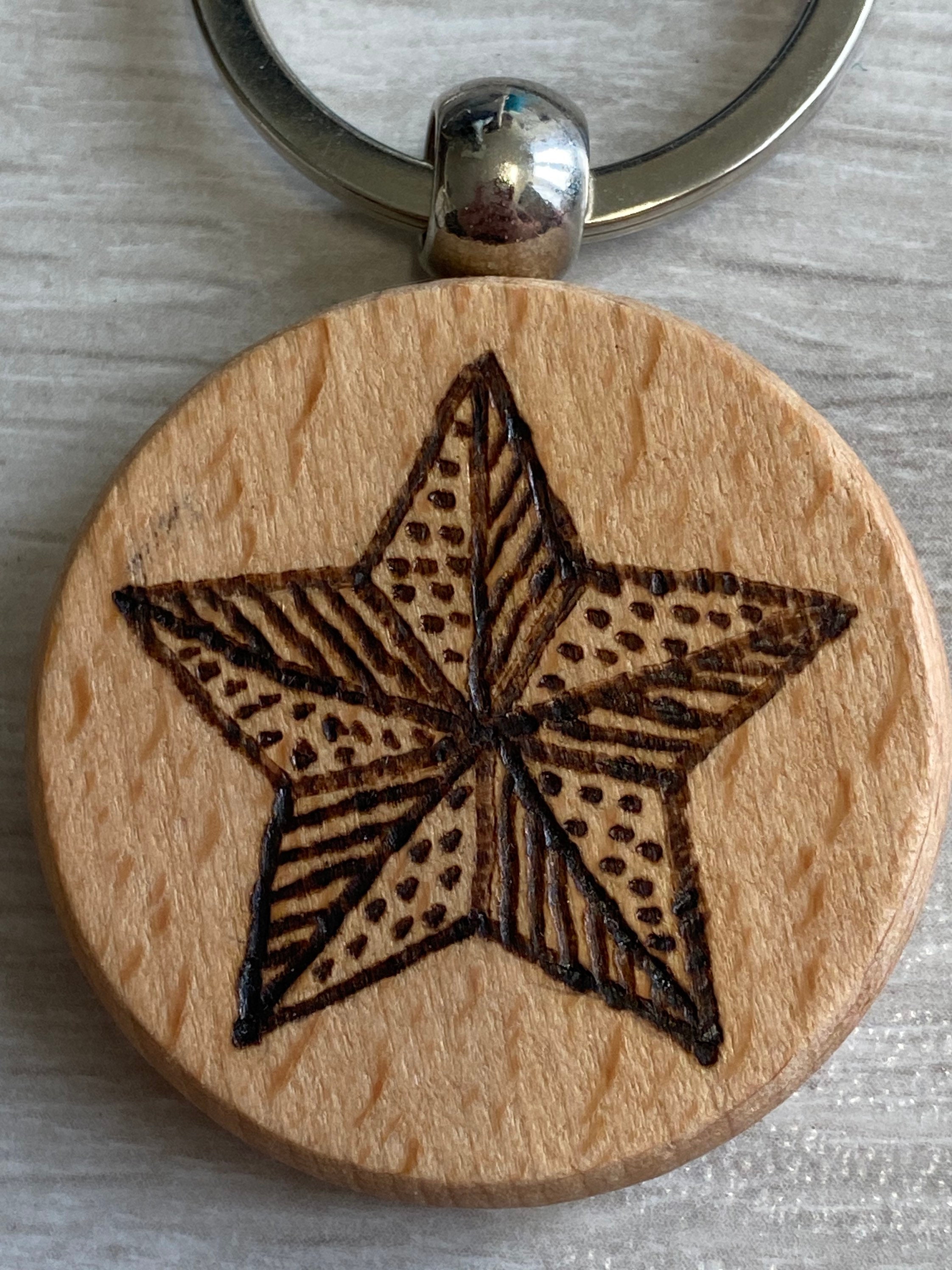 Star Wooden Pyrography Keychain | Etsy