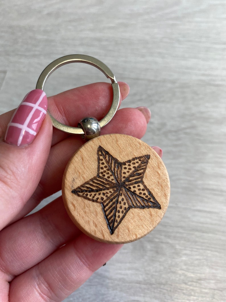 Star Wooden Pyrography Keychain | Etsy