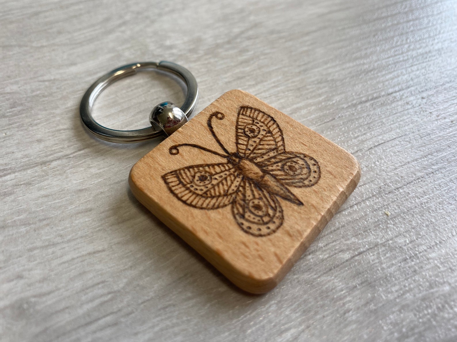 Butterfly Wooden Pyrography Keychain - Etsy