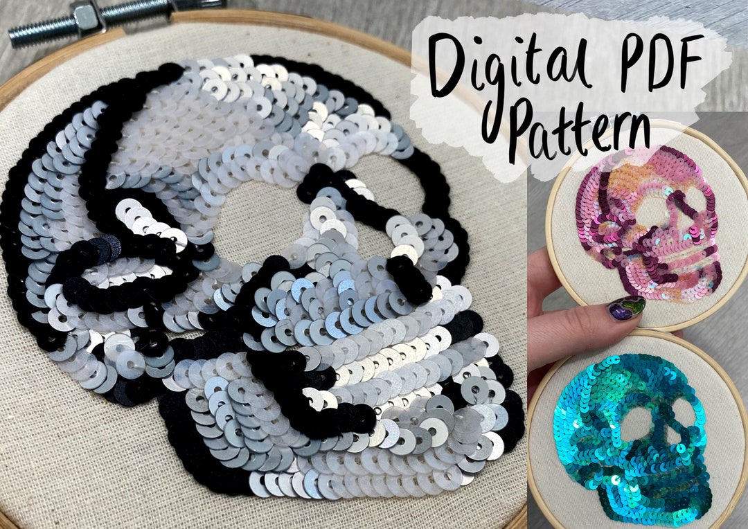 Sequin Skull Embroidery Pattern - DIY Digital PDF Download. 4" Pattern ...