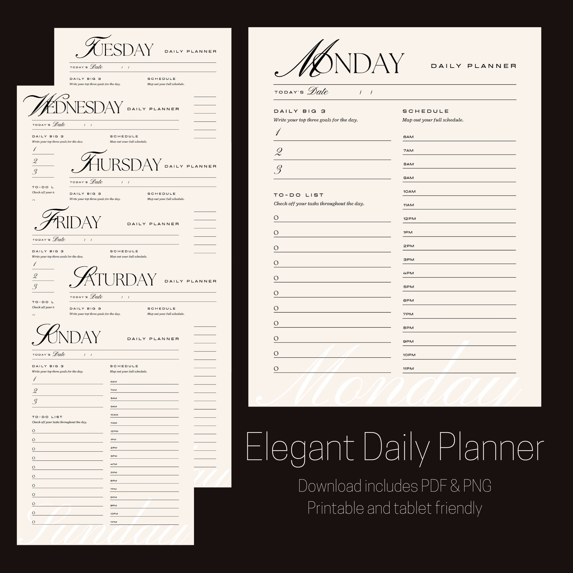 Elegant Printable Daily Planner-monday Through Sunday-goal Setting-to ...