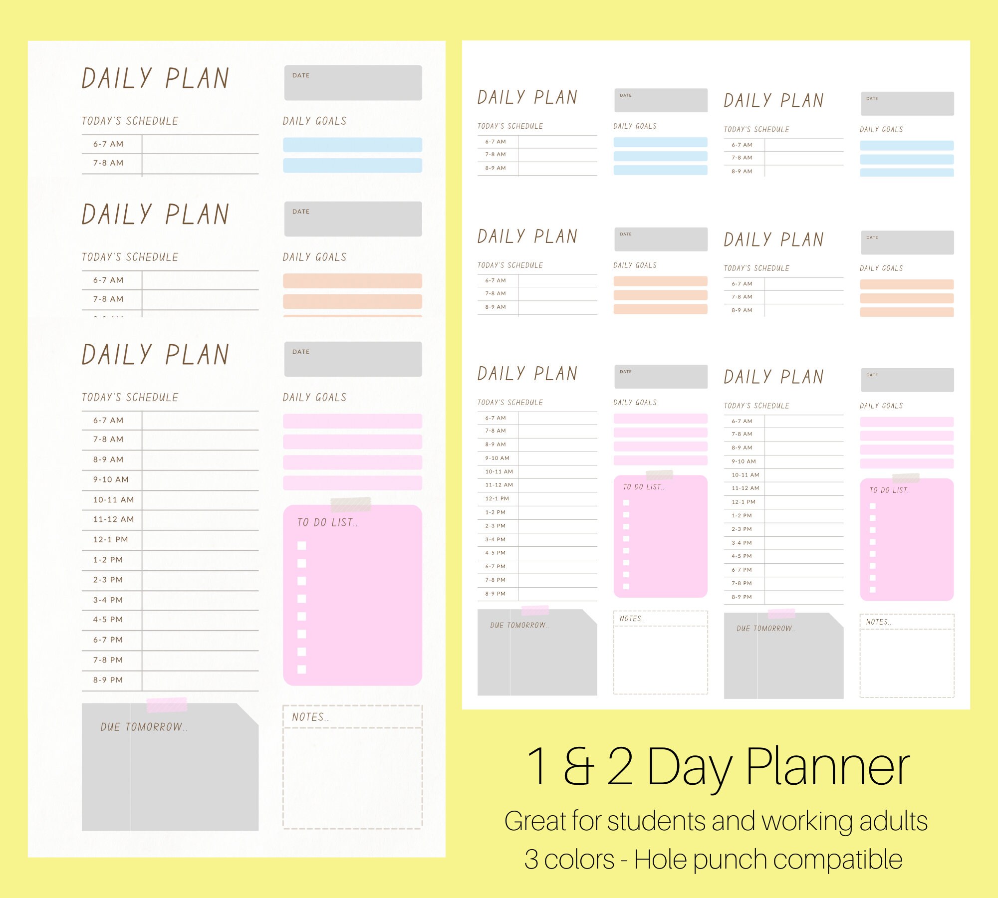 1&2 Day Planner Printable Tablet Compatible Student or - Etsy