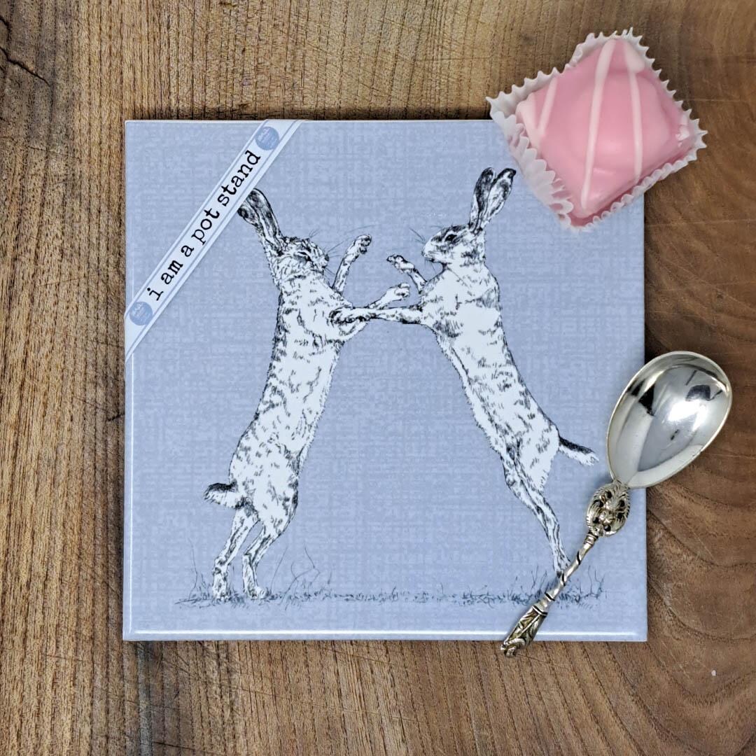Boxing Hares Ceramic Tile Pot Stand - Etsy