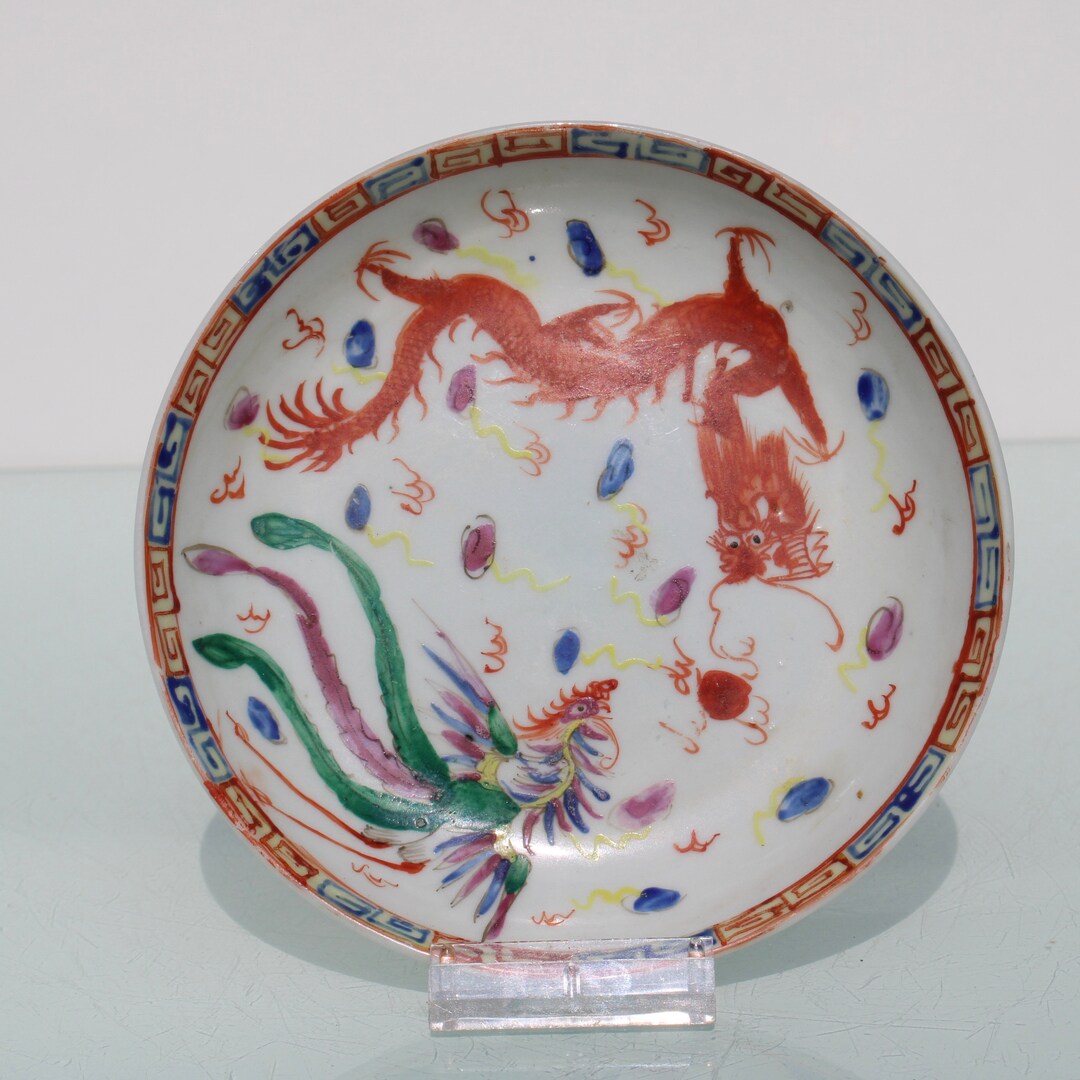 Antique Porcelain Chinese Dragon Phoenix Porcelain Dish. - Etsy