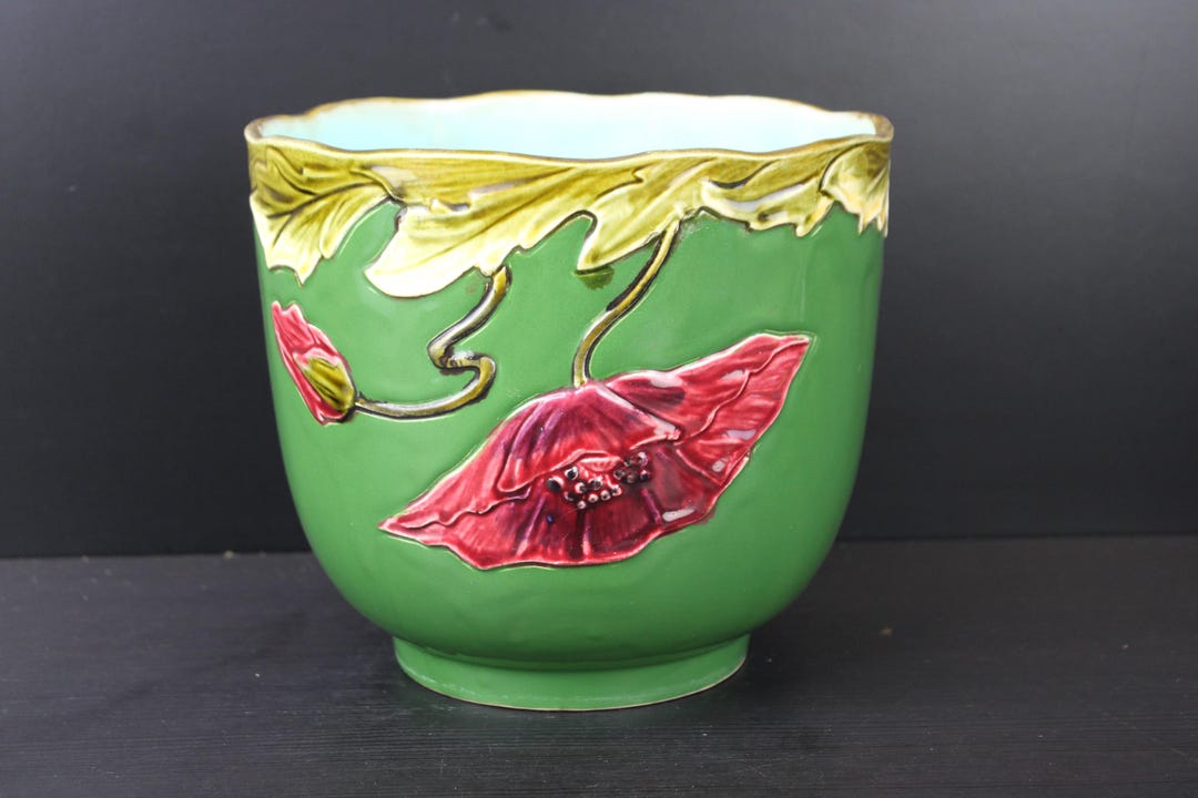 Art Nouveau Earthenware Majolica Barbotine Flower Pot Planter. - Etsy