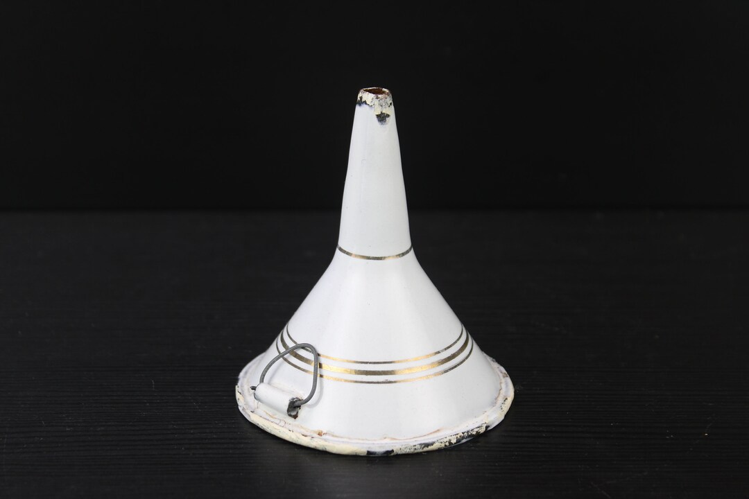 Antique White Enamel With Gold Lines Funnel. - Etsy