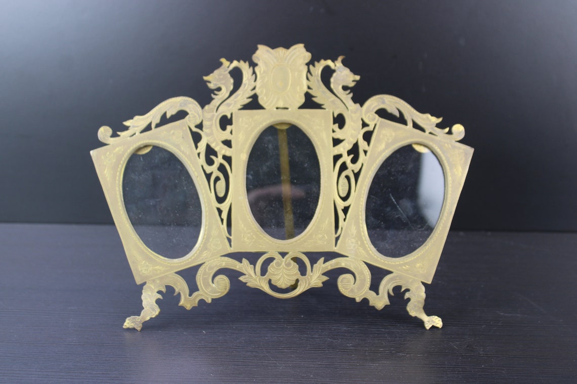 Antique Victorian Engraved Brass Three Way Photo Picture Frame. - Etsy