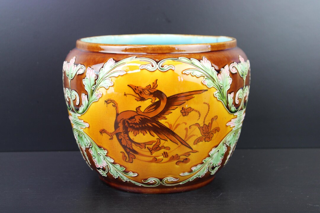 Art Nouveau Earthenware Majolica Barbotine Flower Pot Planter by ...