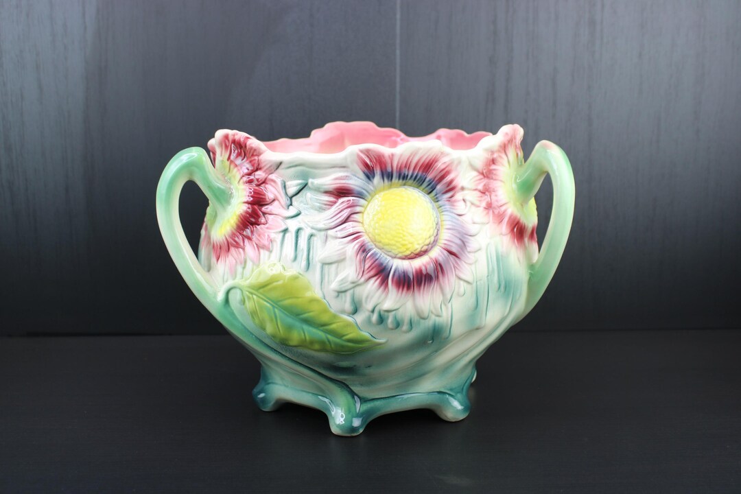 Art Nouveau Large Majolica Barbotine Earthenware Floral Flower Pot ...