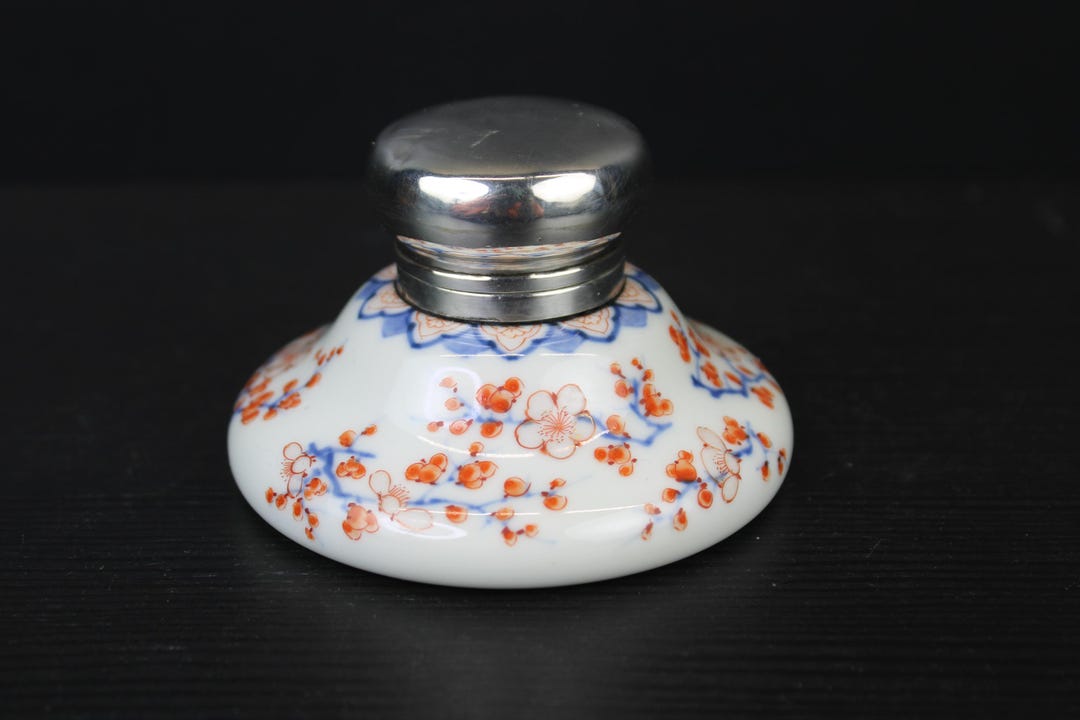 Antique Japanese Porcelain Inkwell With Silver Top Lid. - Etsy