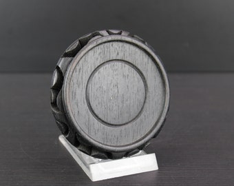 2 Carved Wood Round Display Stand, Chinese Carved Ebonised Style ...