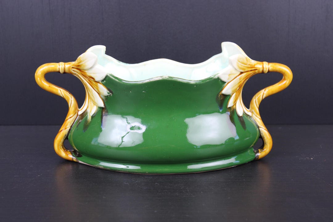 Art Nouveau Floral Majolica Barbotine Centerpiece Flower Dish ...